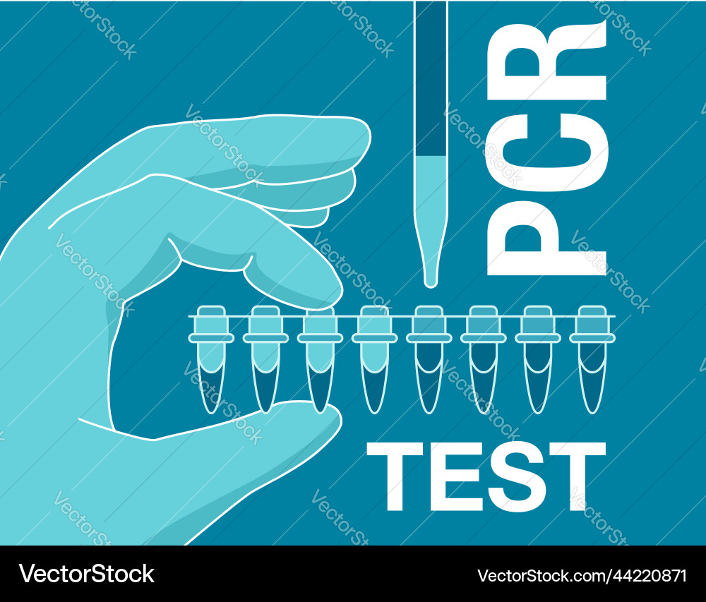 Pcr testing poster with sample and hand Royalty Free Vector