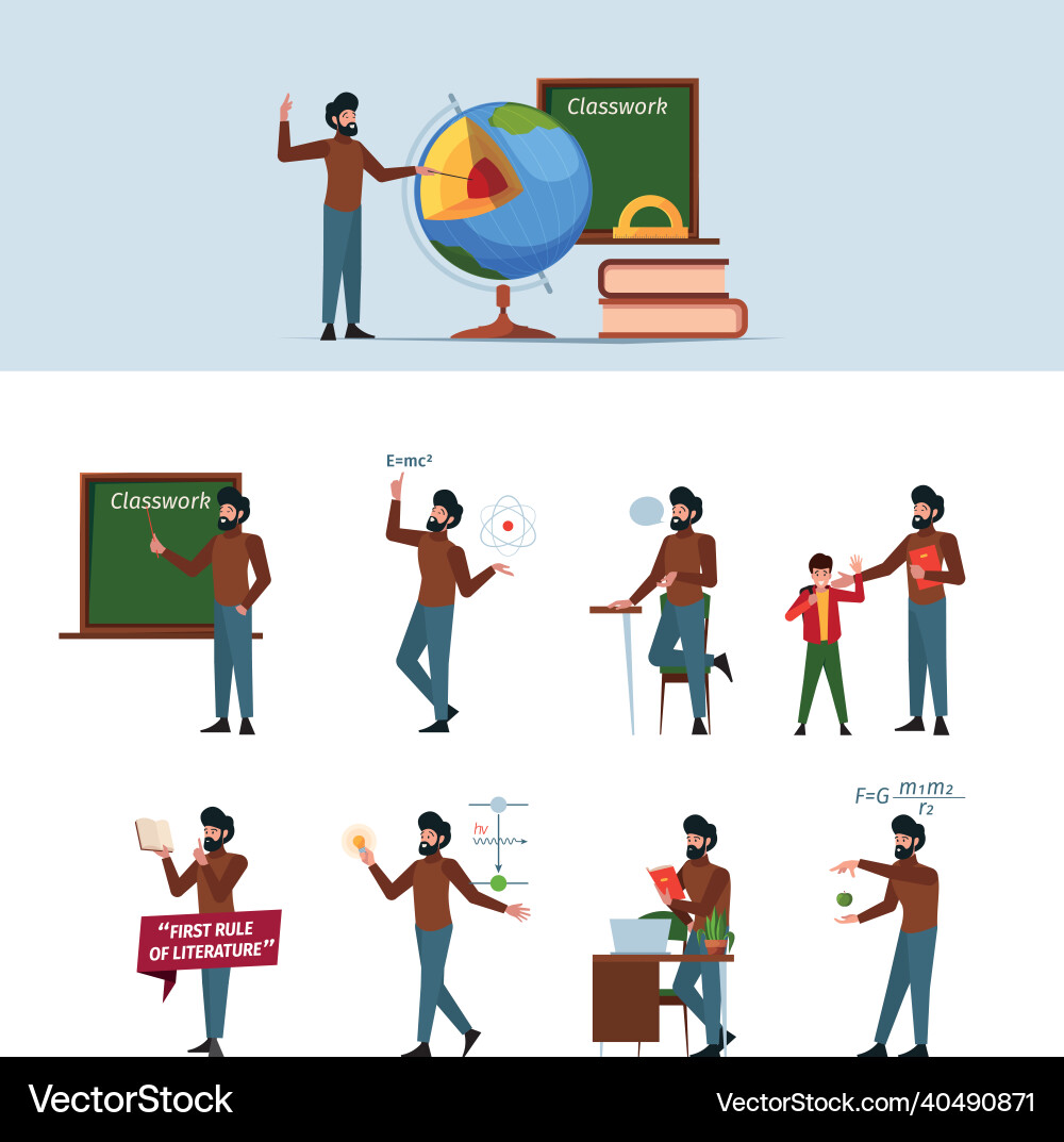 Teacher character profession man study on lecture Vector Image