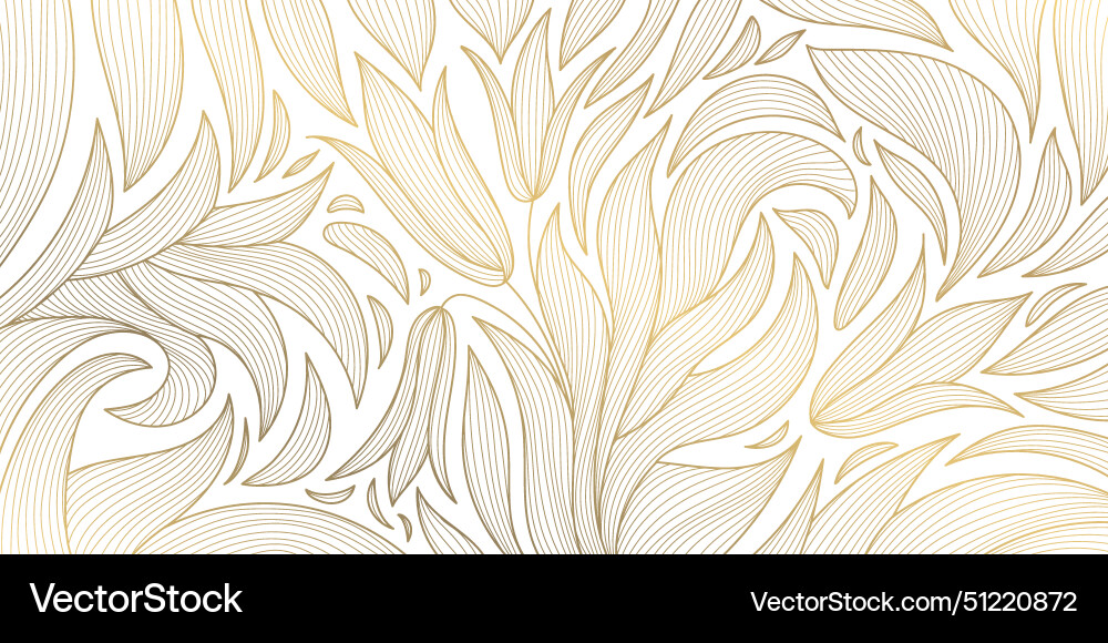 Art deco line gold pattern luxury leaf Royalty Free Vector