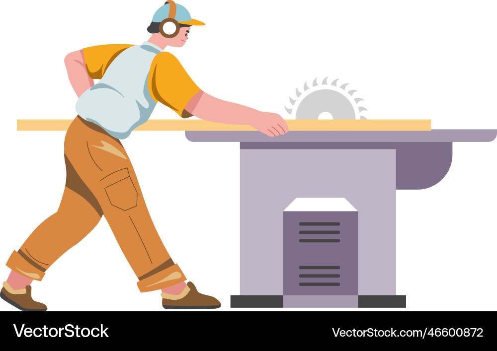 Carpenter at work saw machine equipment for job Vector Image