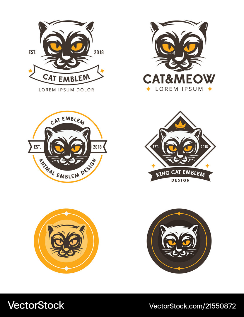 Cat Logo Set - Cute Animal Head Royalty Free Vector Image