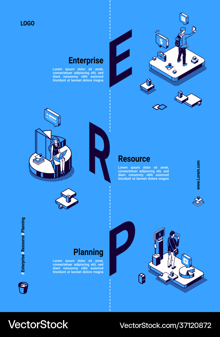 Erp enterprise resource planning isometric poster Vector Image