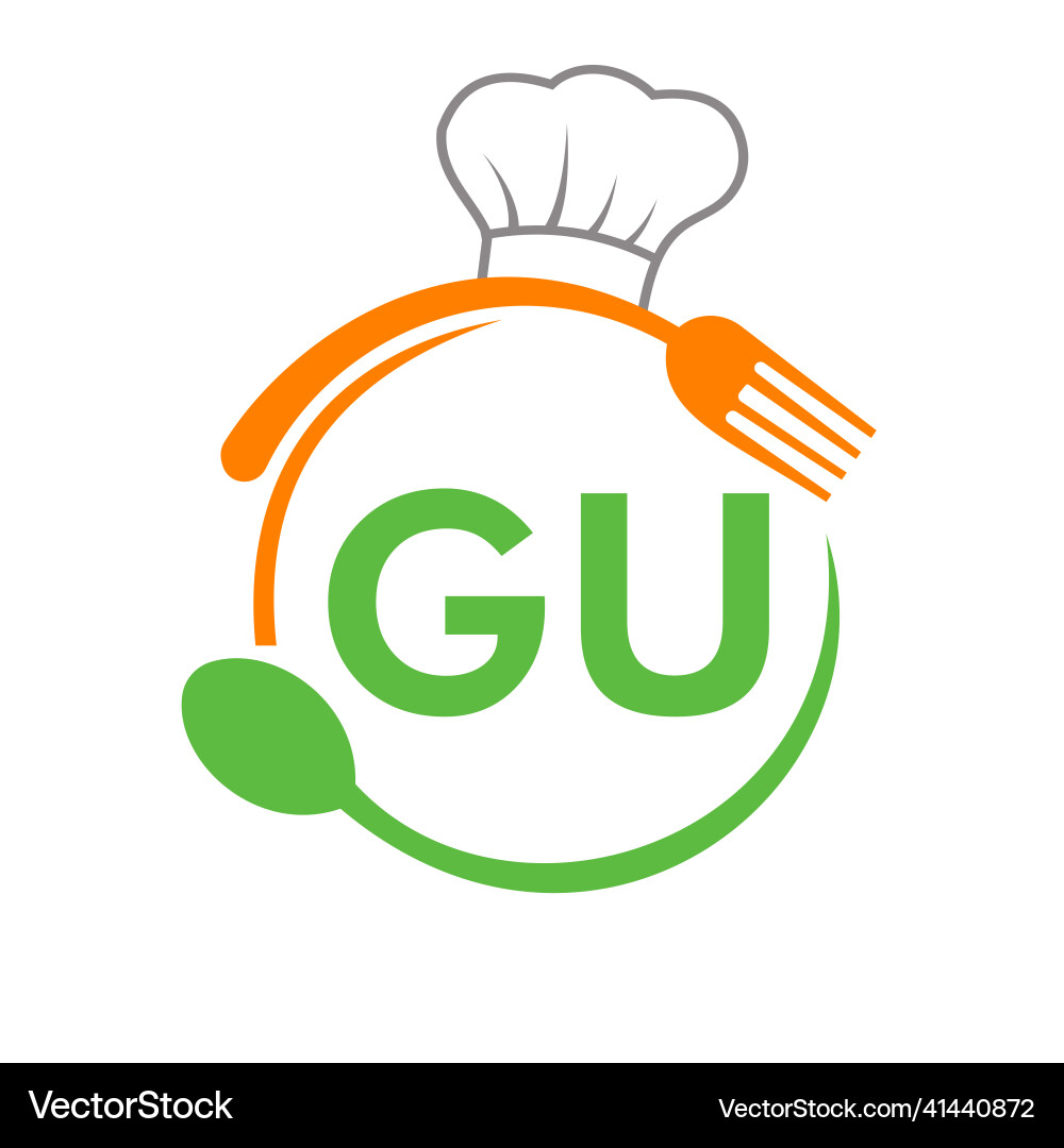Letter gu restaurant logo with chef hat spoon Vector Image