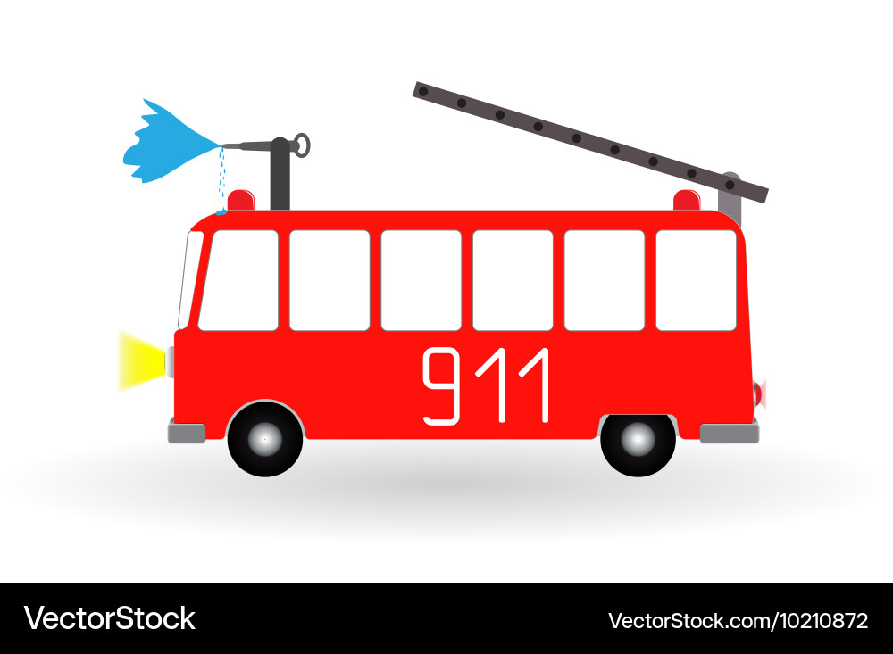 Painted cartoon fire engine red with ladder Vector Image