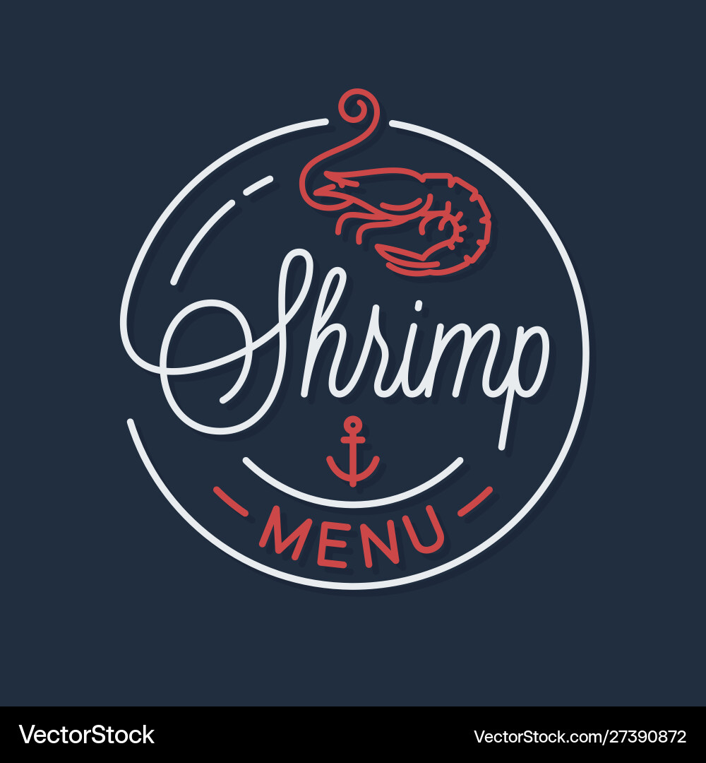 Shrimp menu logo round linear shop Royalty Free Vector Image