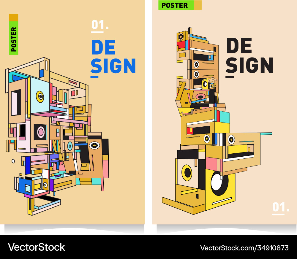 Abstract 3d colorful collage poster and cover Vector Image