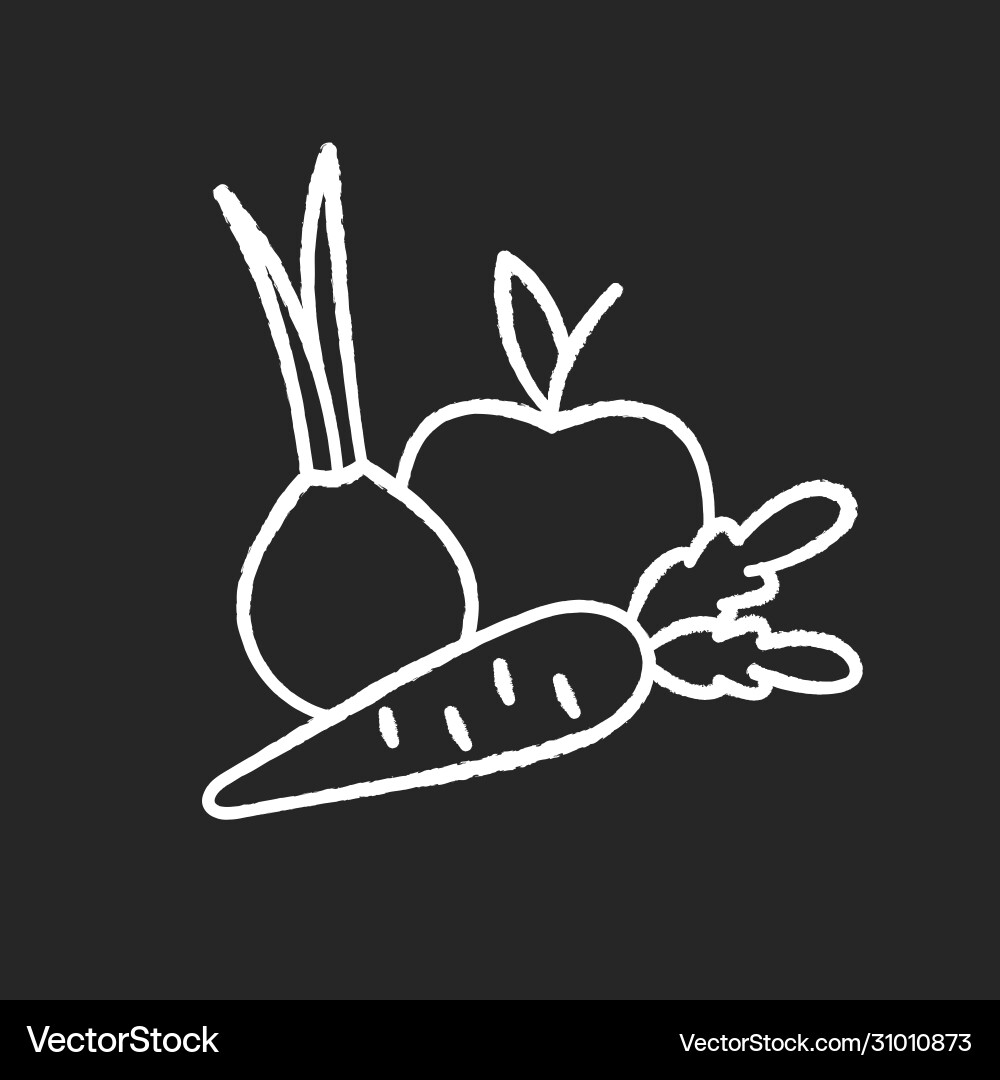 Fruits and vegetables chalk white icon on black Vector Image