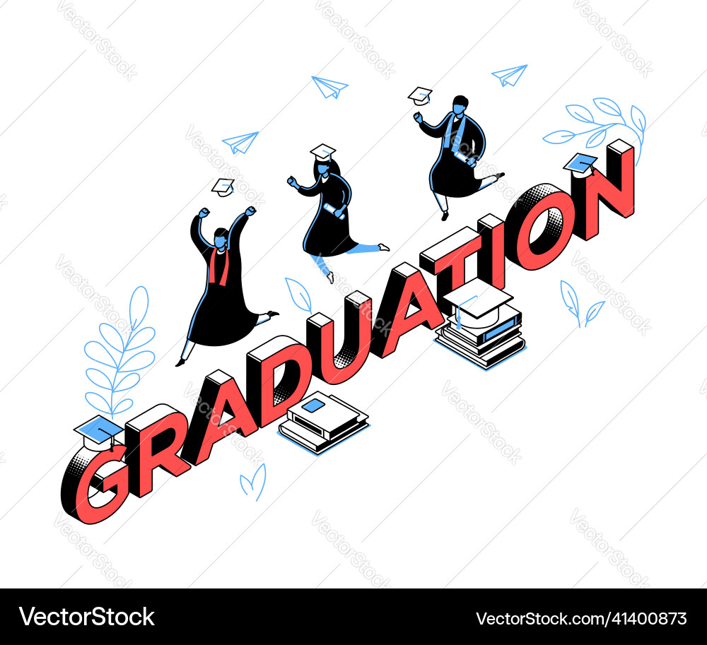 Graduation concept - modern line isometry design Vector Image