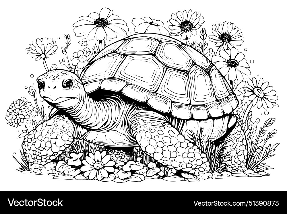 Turtle hand drawn ink sketch engraved style Vector Image