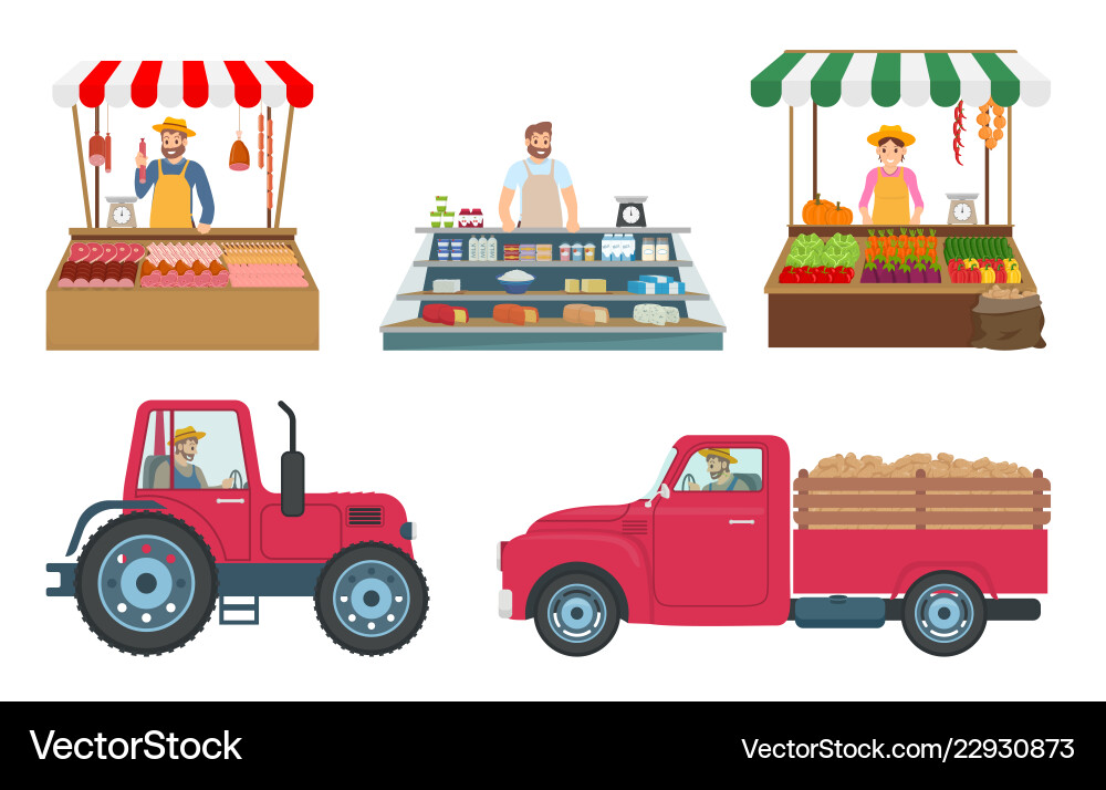 Woman and man selling products Royalty Free Vector Image