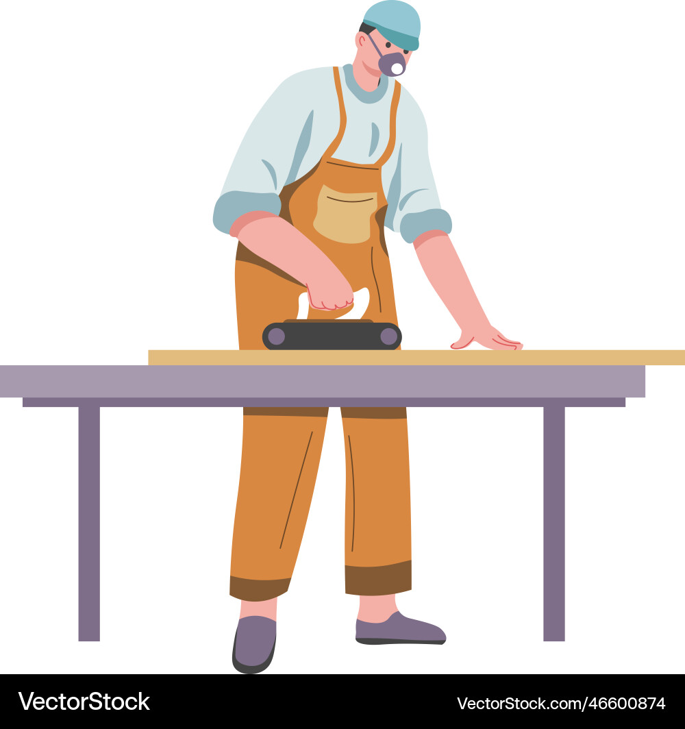 Carpenter working with wooden plank materials Vector Image