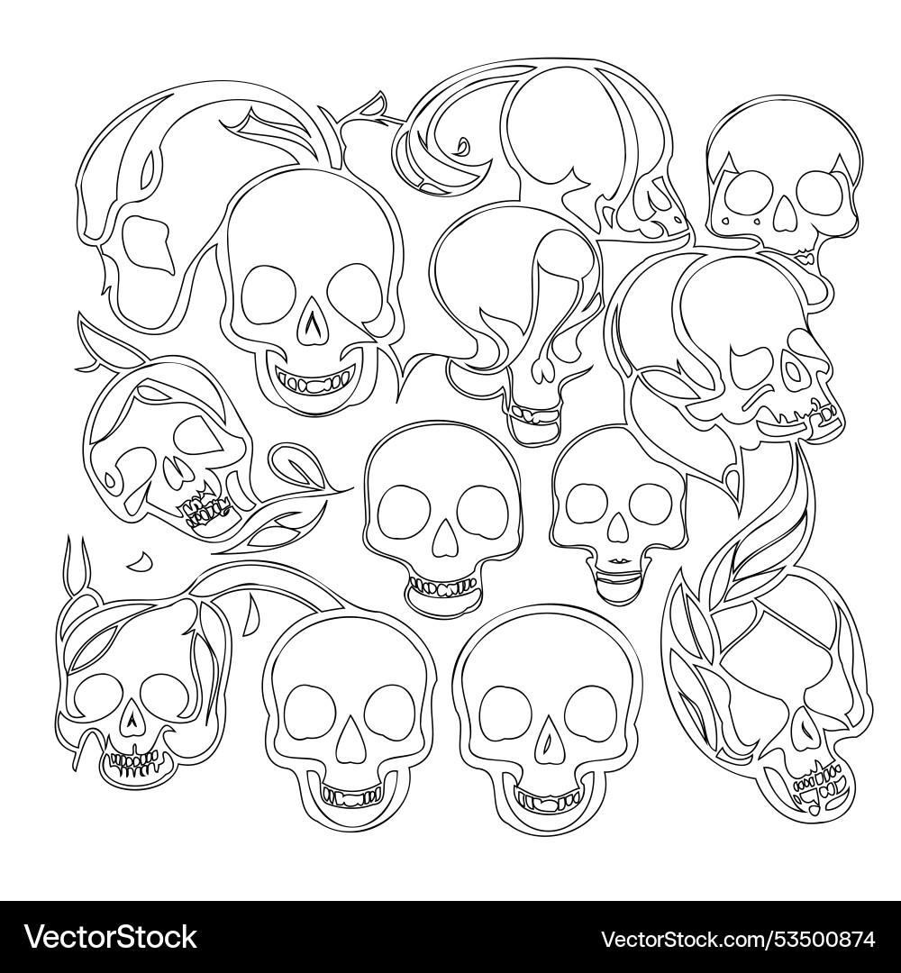 Decorative skulls outline sketch Royalty Free Vector Image