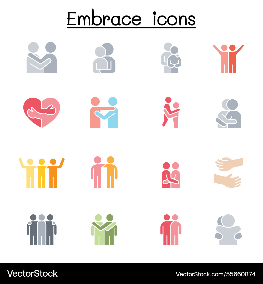 Hug icon set in flat color style Royalty Free Vector Image