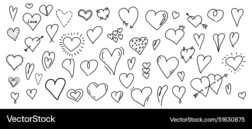 Black and white heart shape collection isolated Vector Image