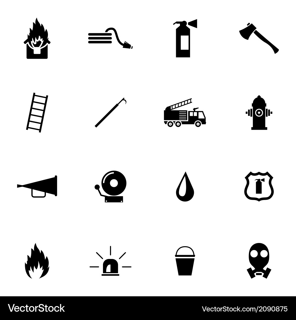 Black firefighter icons set Royalty Free Vector Image