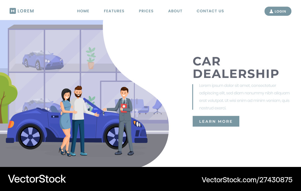 Car dealership landing page template Royalty Free Vector
