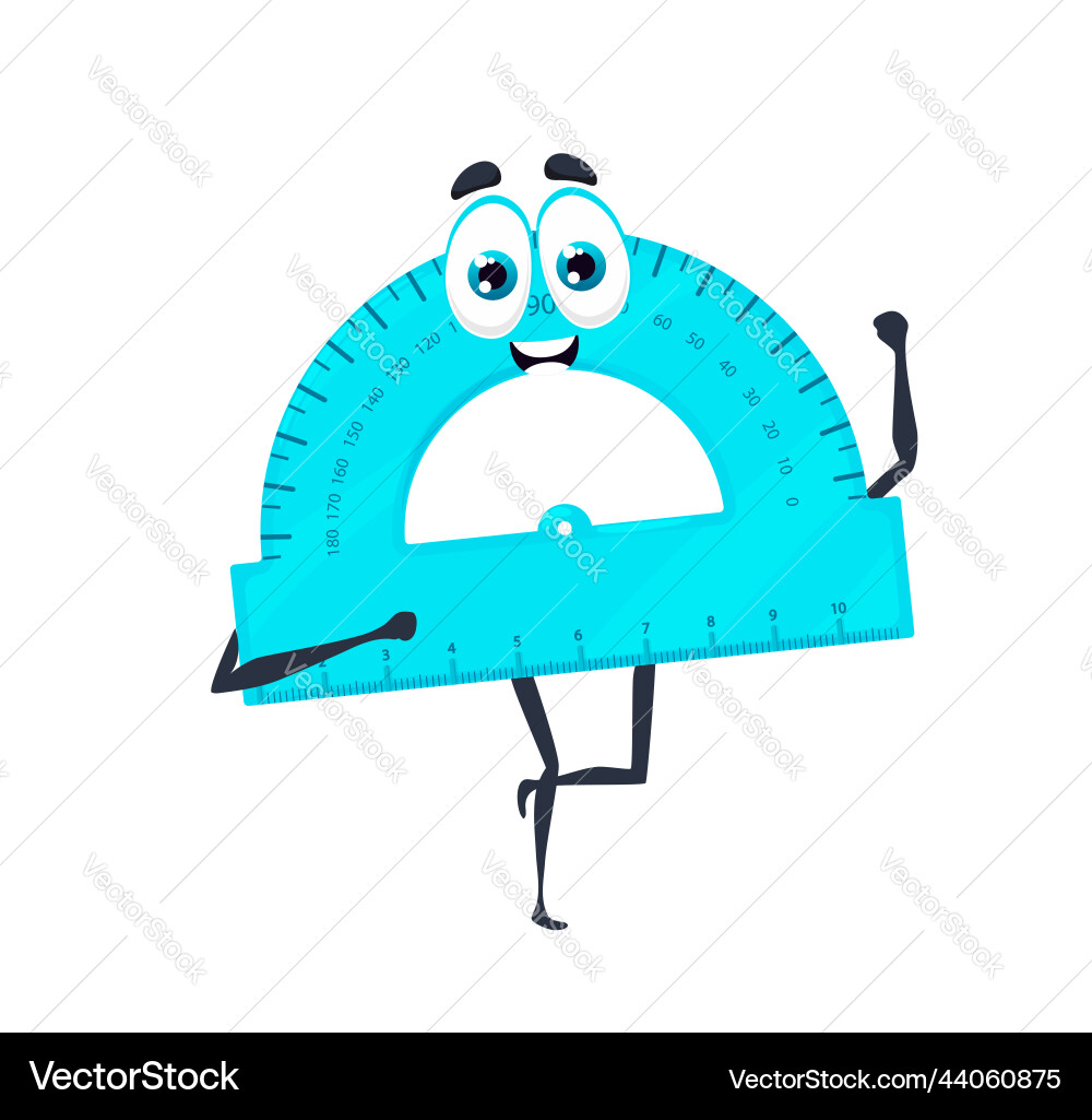 Cartoon funny school protractor character tool Vector Image