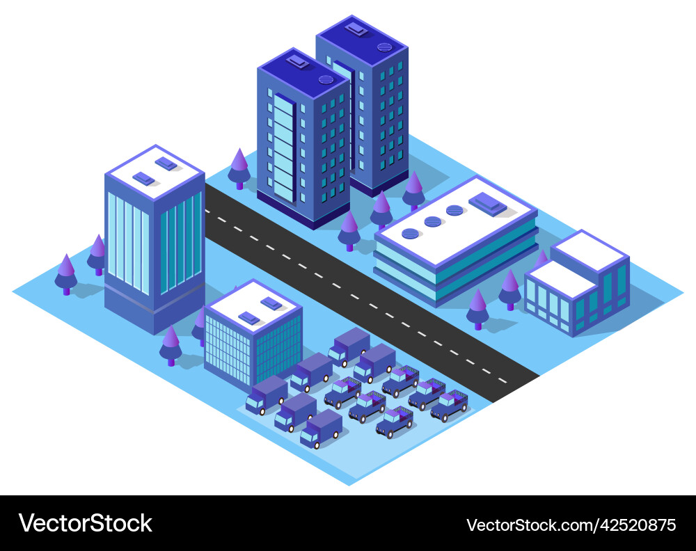 City urban area map isometric vehicles 3d Vector Image