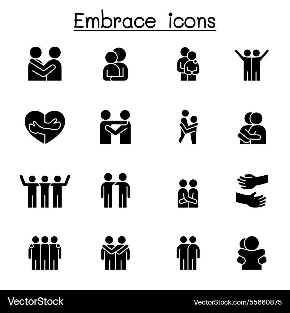 Hug icon set in glyph style Royalty Free Vector Image
