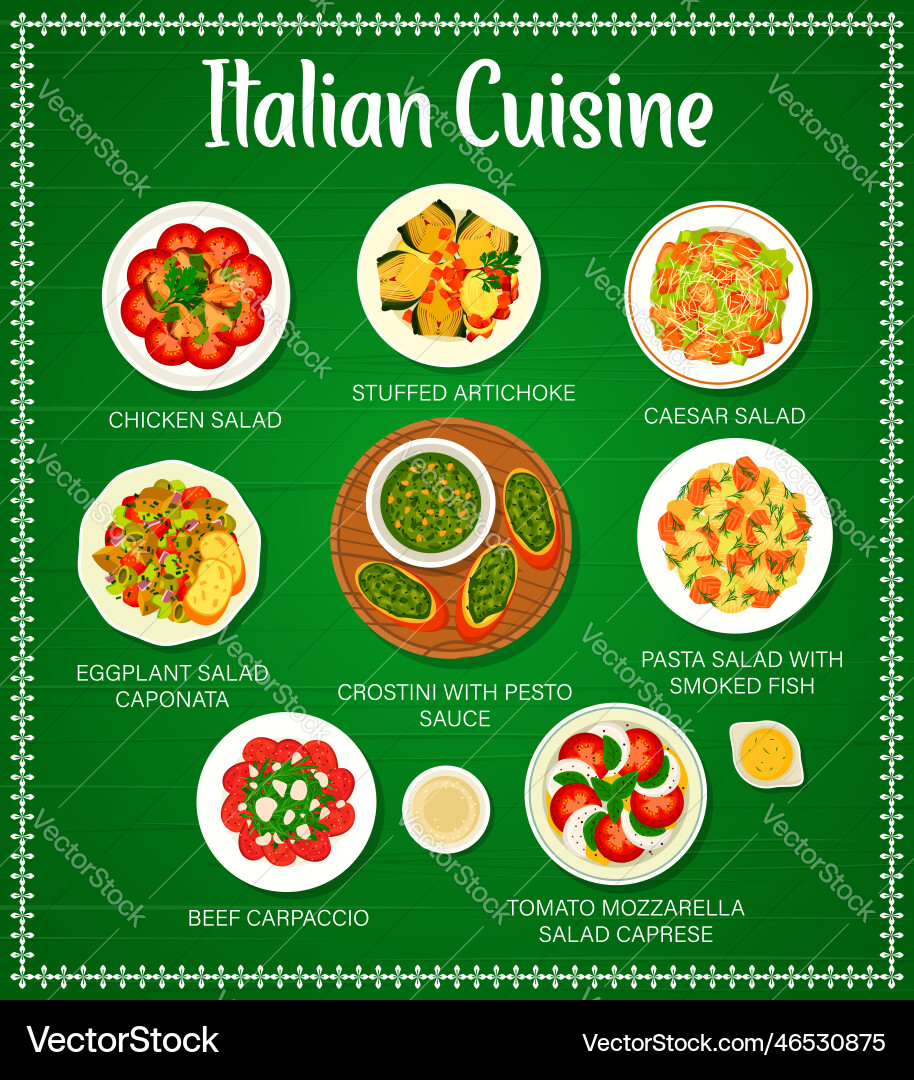Italian cuisine menu page design template Vector Image