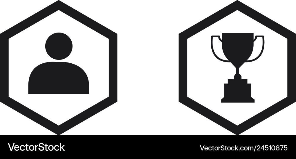 Silhouette man and trophy icon set with frame Vector Image
