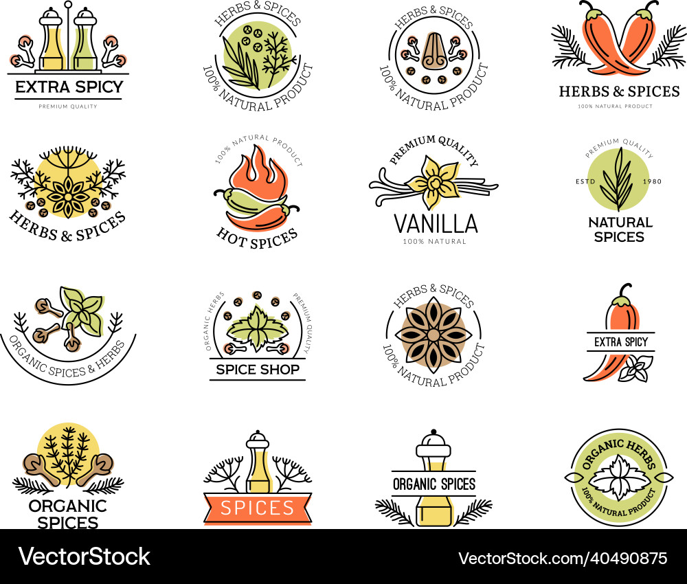 Spices badges kitchen preparing food herbal Vector Image