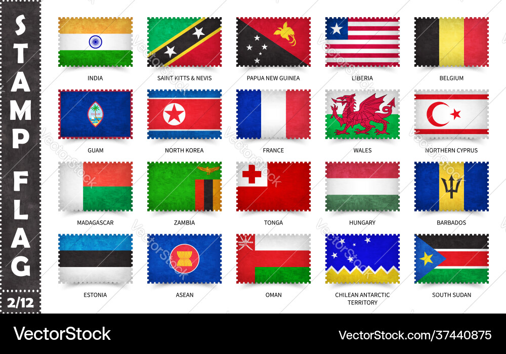 Stamp with official country flag set 2 12 Vector Image