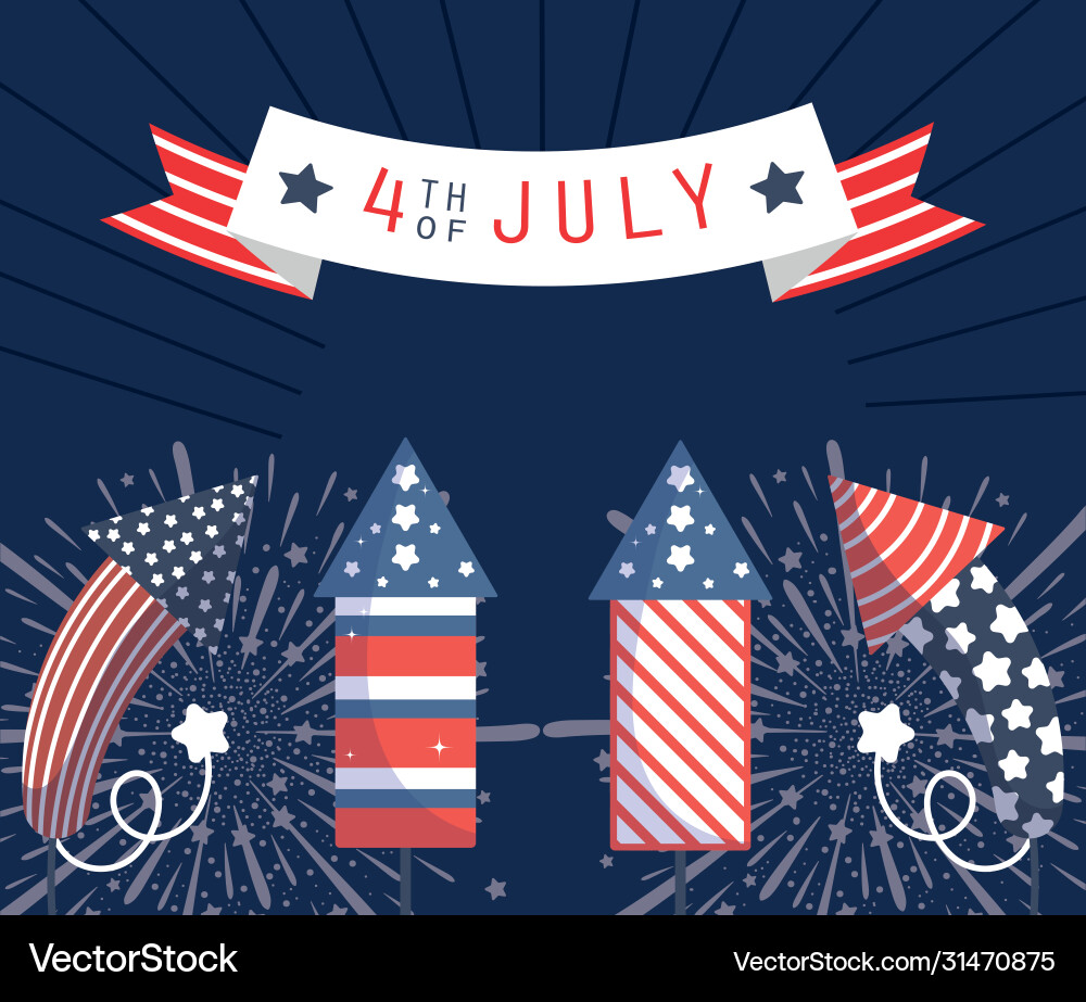 Usa fireworks with 4th july ribbon design Vector Image