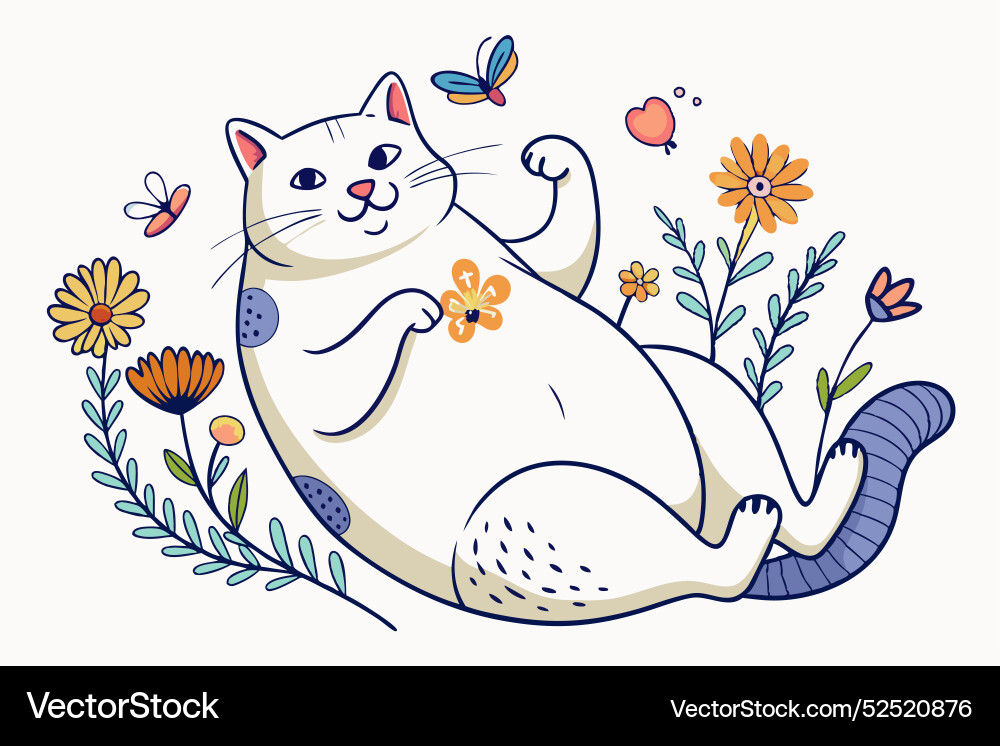 Fat cat lies on its back s Royalty Free Vector Image