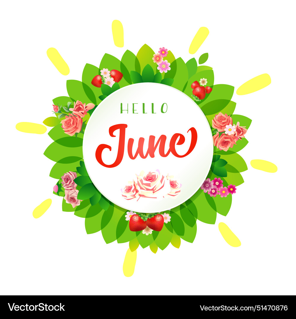Hello june social media greetings Royalty Free Vector Image