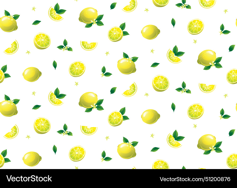 Lemon with flowers and leaves seamless background Vector Image
