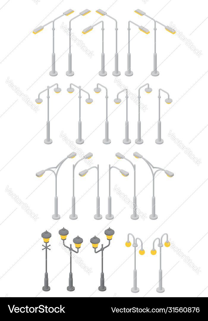Park and street lamp posts lanterns isometric Vector Image