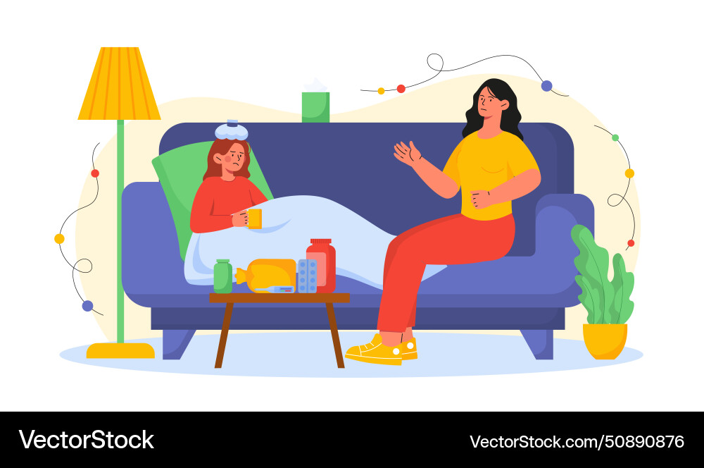 Sick child at home Royalty Free Vector Image - VectorStock