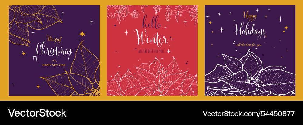 Christmas visuals with line art poinsettia Vector Image