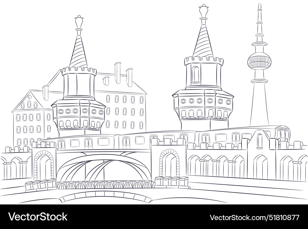 Drawing of the old brick oberbaum bridge Vector Image