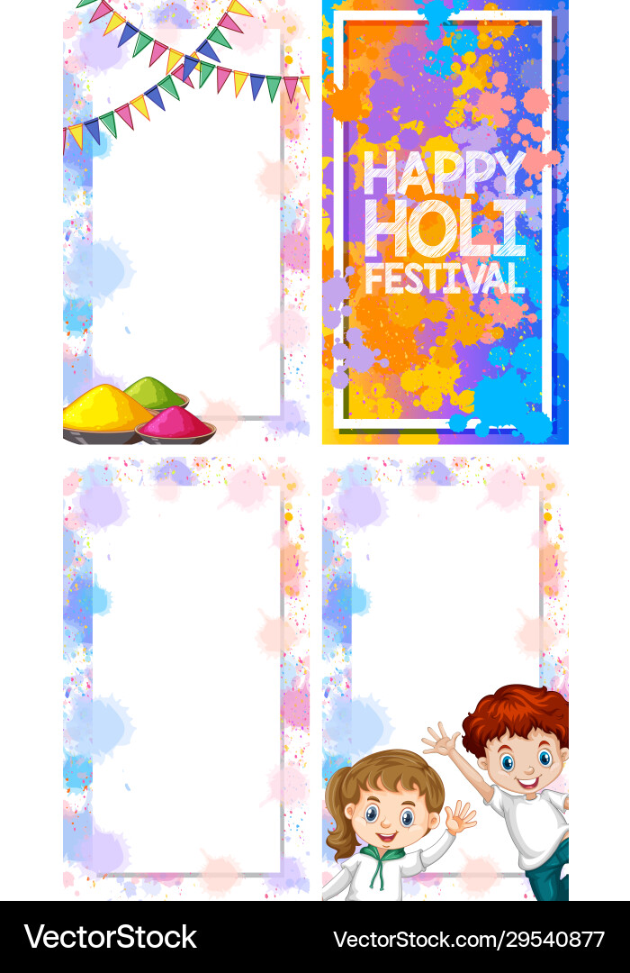 Four border templates with holi festival theme Vector Image
