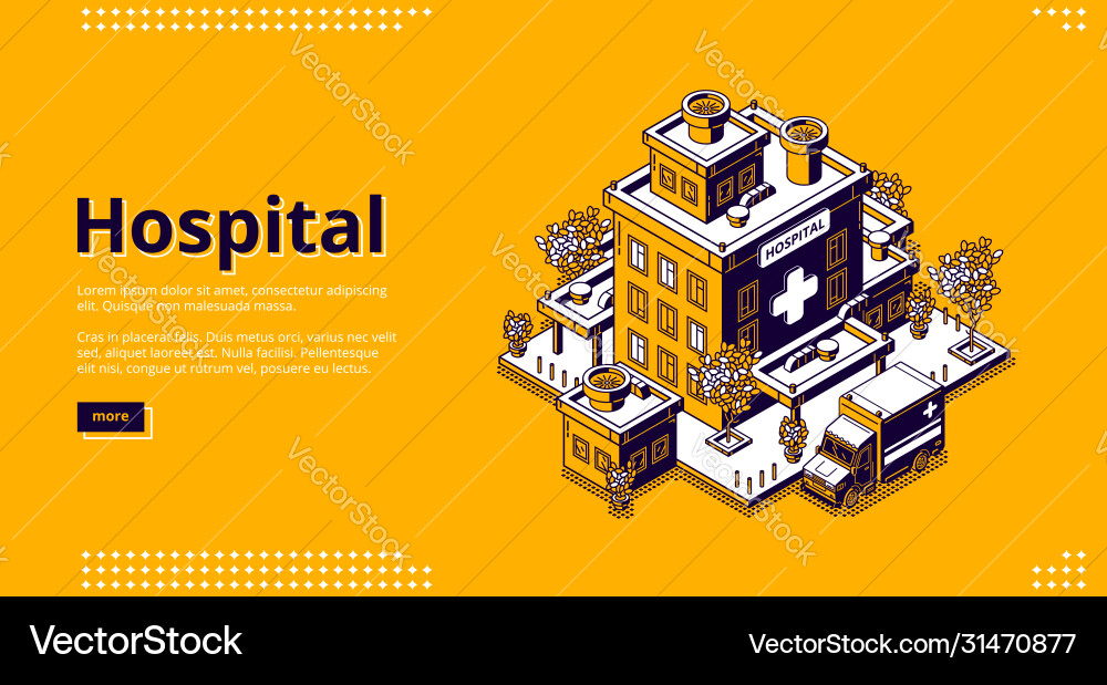 Hospital isometric landing page clinic building Vector Image