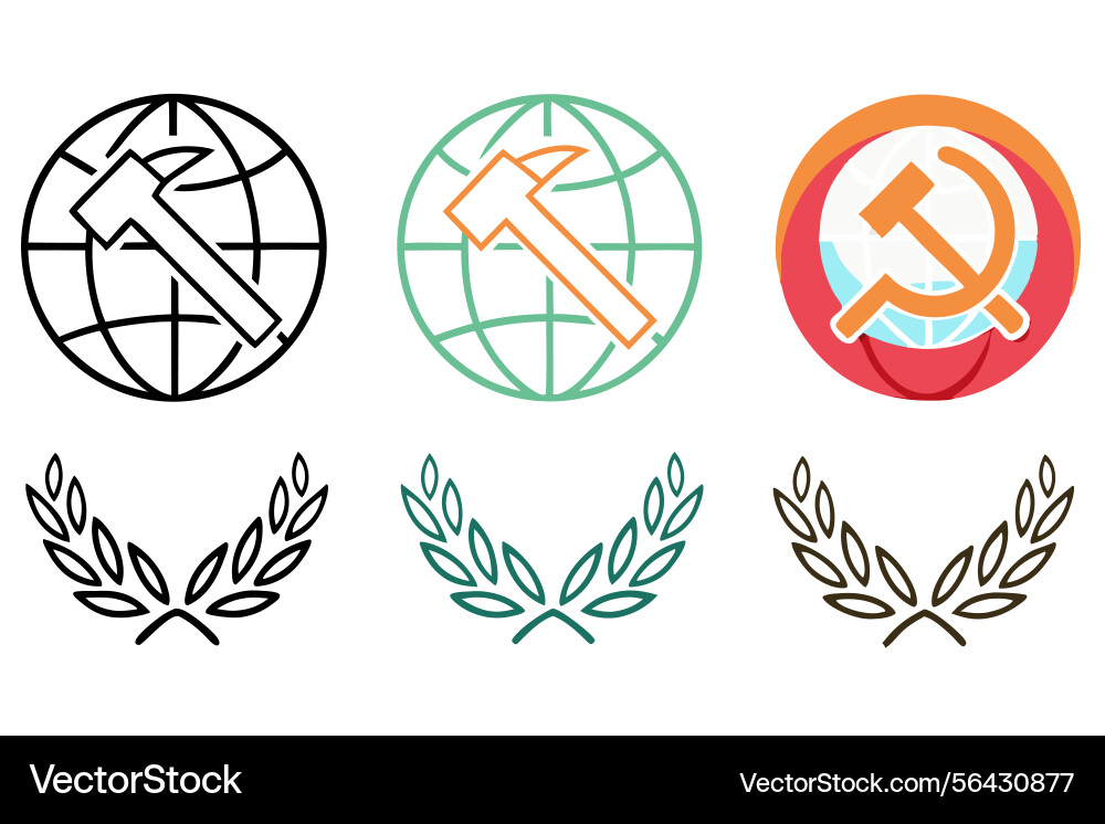 Labor union logos with crossed tools and hammers Vector Image