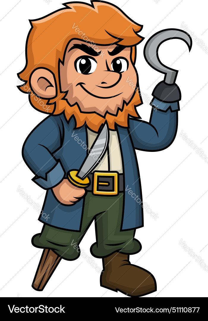 One legged pirate with sword and hook cartoon Vector Image