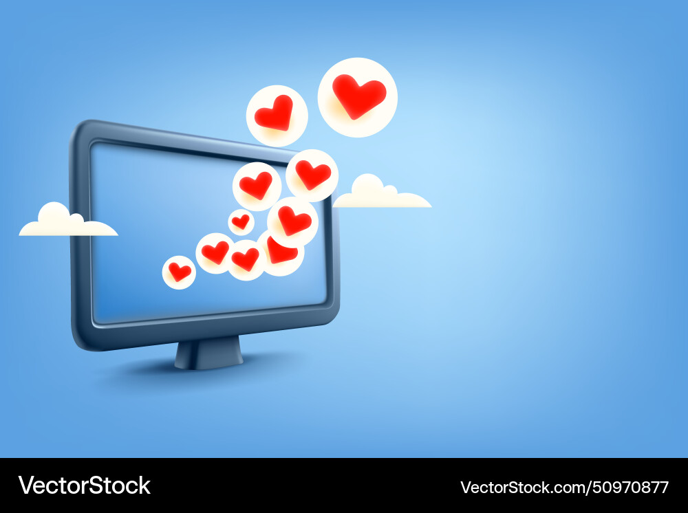 Social media reaction with red hearts 3d Vector Image