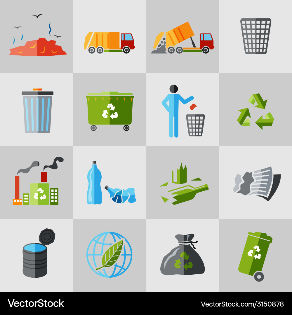 Garbage icons flat Royalty Free Vector Image - VectorStock