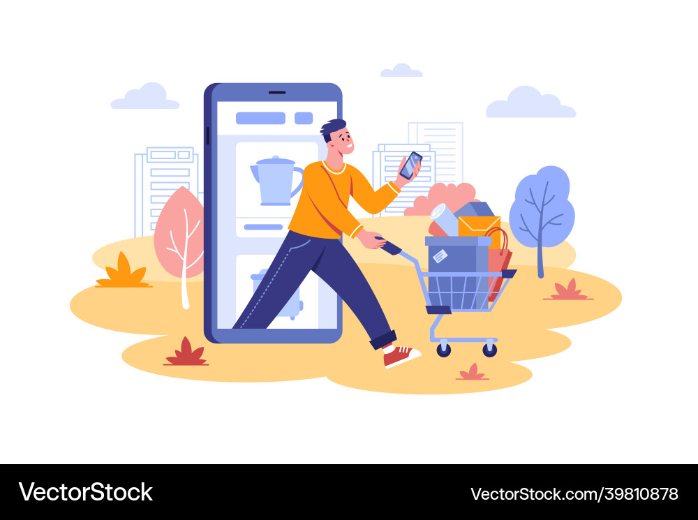 Guy done remote mobile shopping Royalty Free Vector Image