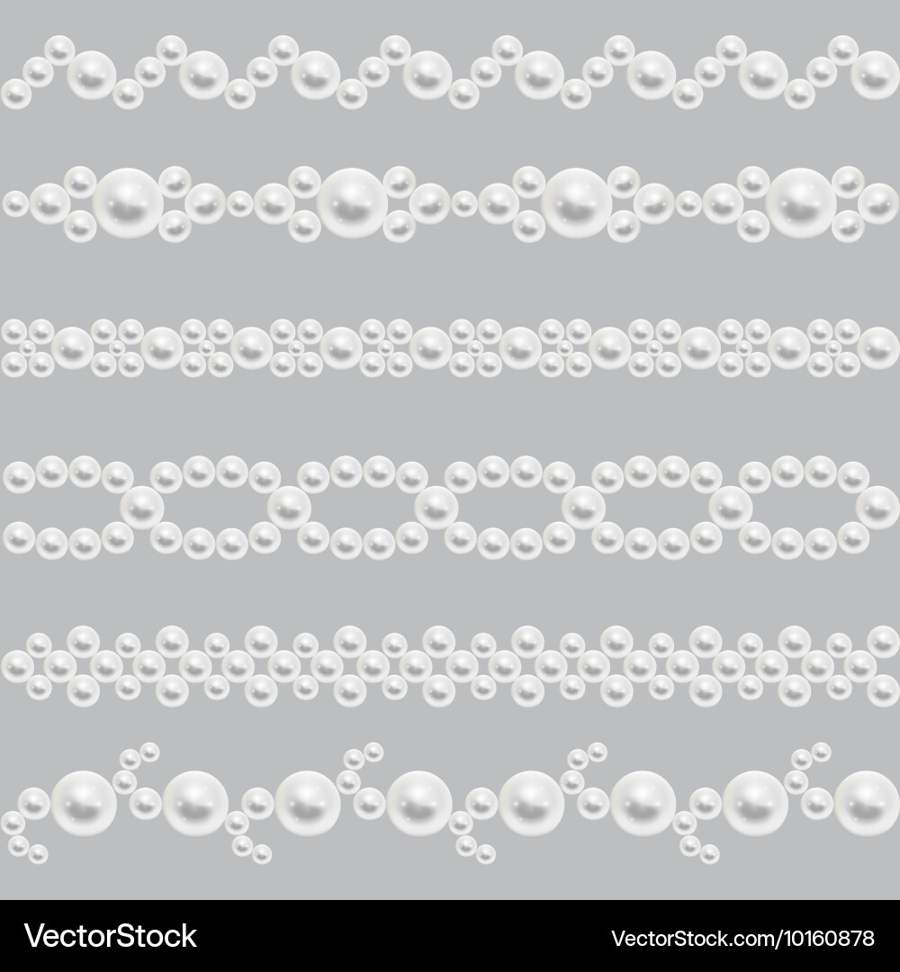 Pearl realistic seamless borders set Royalty Free Vector