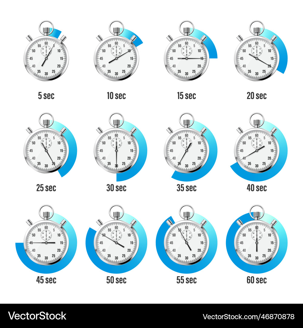 Realistic classic stopwatch shiny metal Royalty Free Vector