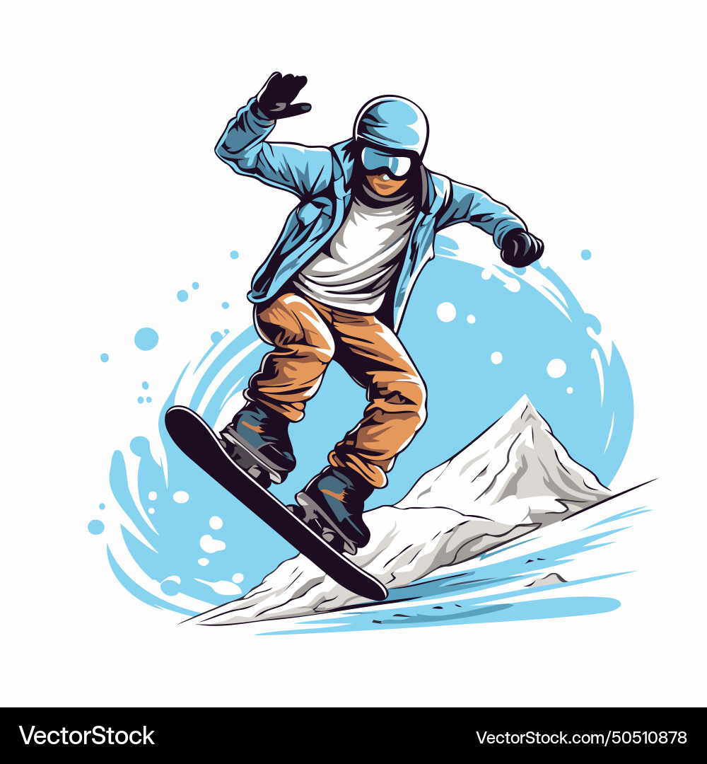 Snowboarder jumping in mountains cartoon style Vector Image