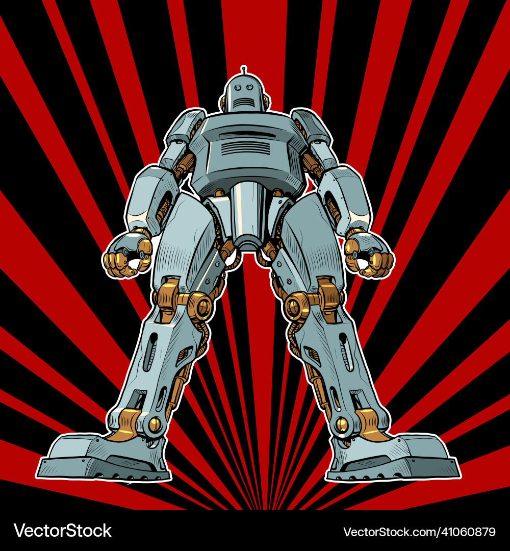 A giant robot stands in majestic pose bottom up Vector Image