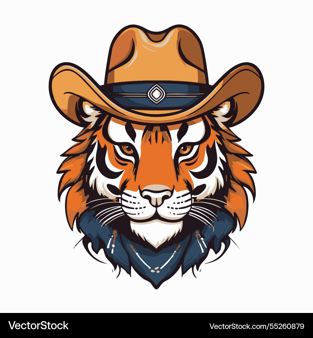 Cute tiger with cowboy hat Royalty Free Vector Image