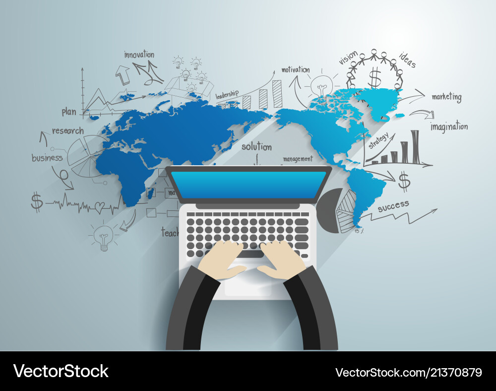 Global Business Strategy & World Map Vector Image