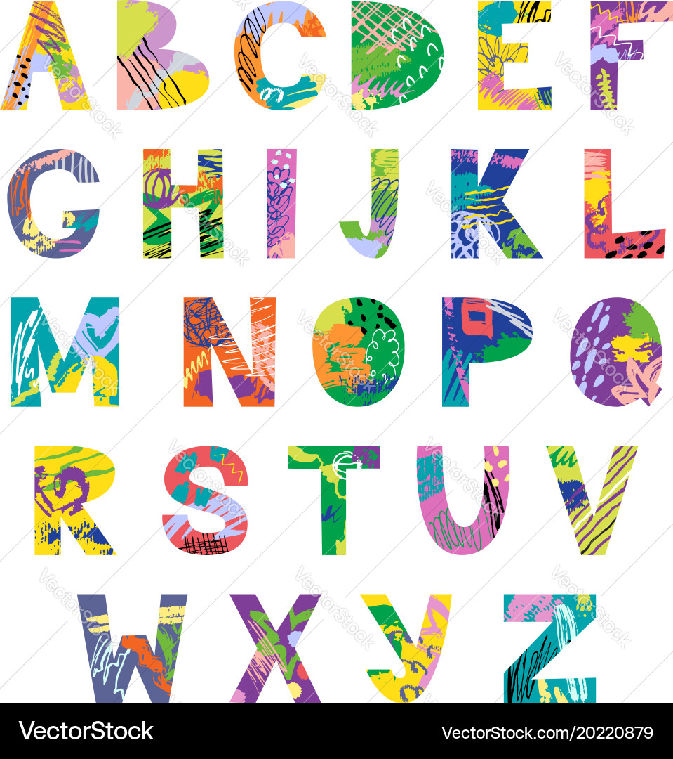 Hand drawn latin artistic alphabet Royalty Free Vector Image