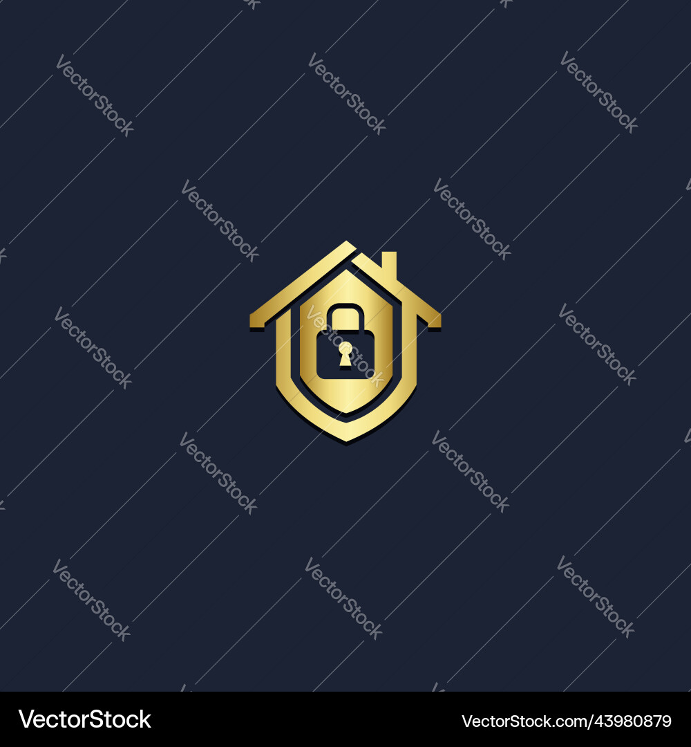House realty lock secure gold logo Royalty Free Vector Image